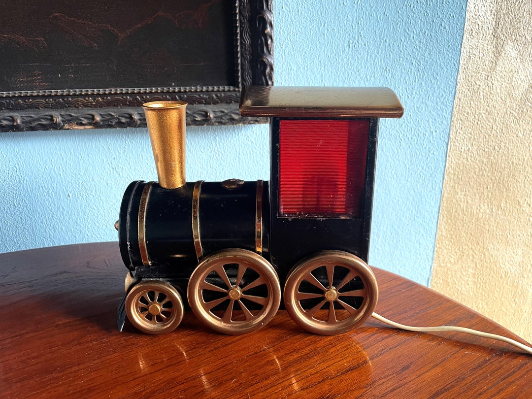 Vintage Train Lamp, Black and Gold Metal Locomotives, Red Light, Made ...