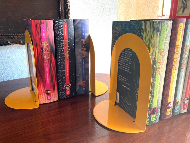 Vintage Yellow Metal Bookends, Library, Industrial Style Bookends, 80s ...