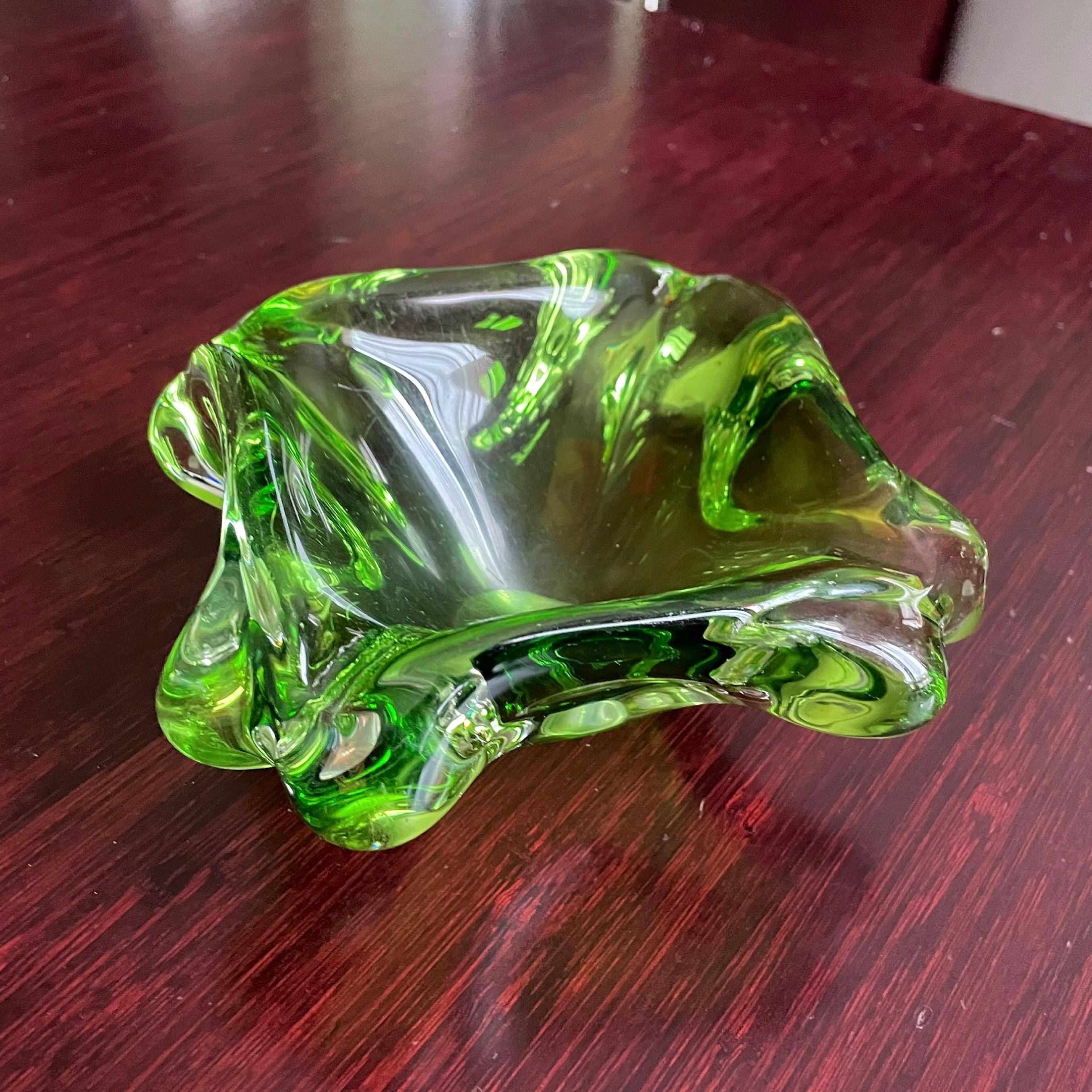 Vintage Uranium Glass Ashtray, Murano From the 70s, Handmade, Submerged ...
