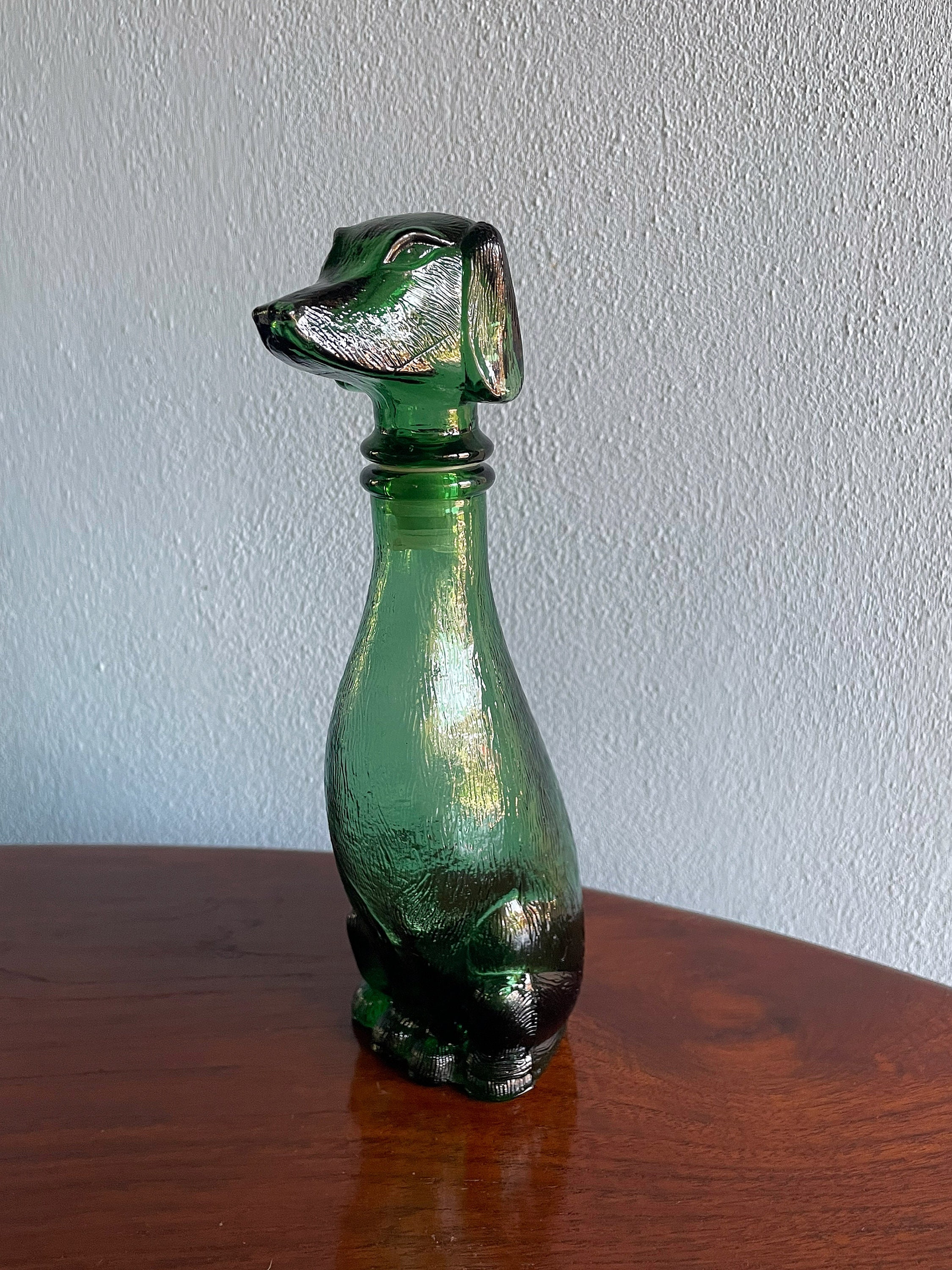 Art Deco Style Decanter in the Shape of a Dachshund in Green Glass ...