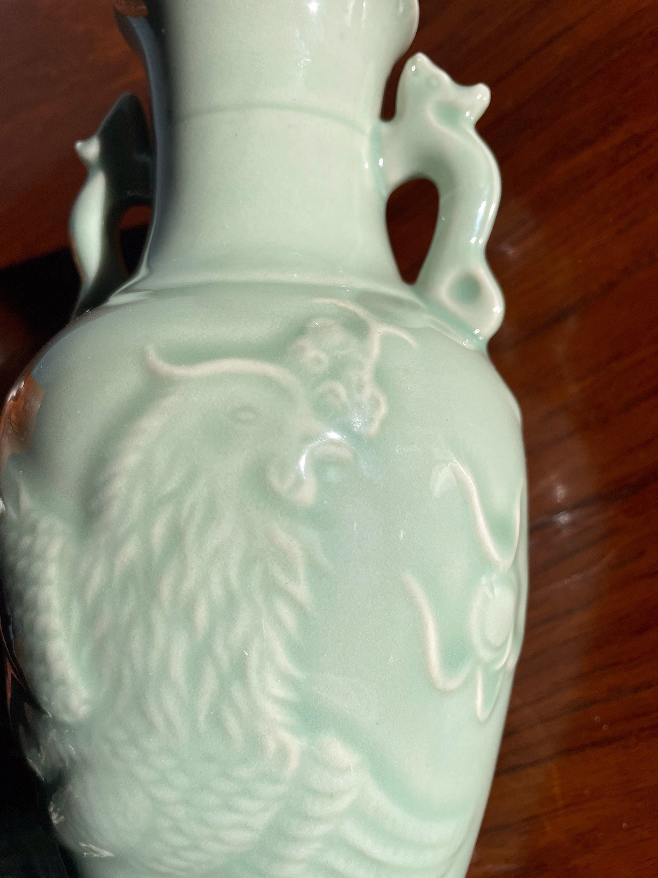 Vintage Chinese Celadon Vase in Jade-colored Porcelain With a Phoenix ...