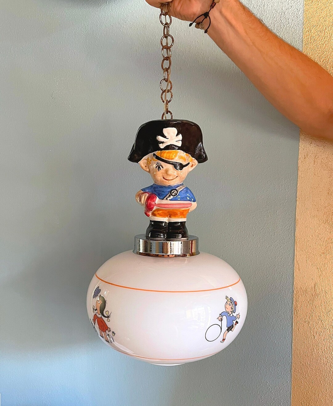 Vintage Chandelier for Children's Bedroom Glass Bowl and Resin Puppet ...