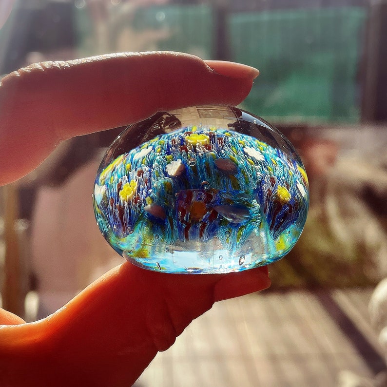 Vintage Murano Glass Ball Paperweight, Multicolored Murrine, Made in ...
