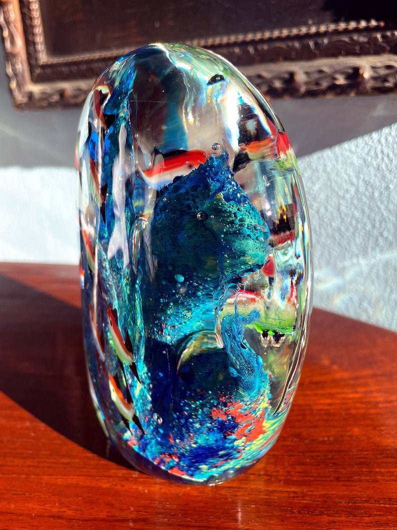 Vintage Murano Glass Paperweight Aquarium, Organic Shape, With Fish ...