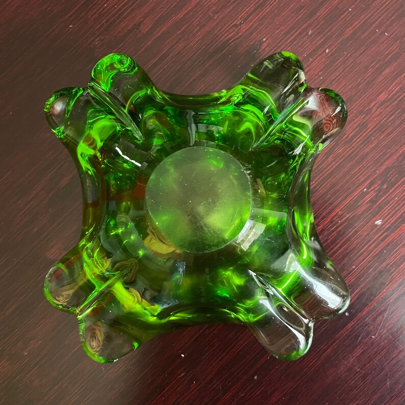 Vintage Uranium Glass Ashtray, Murano From the 70s, Handmade, Submerged ...