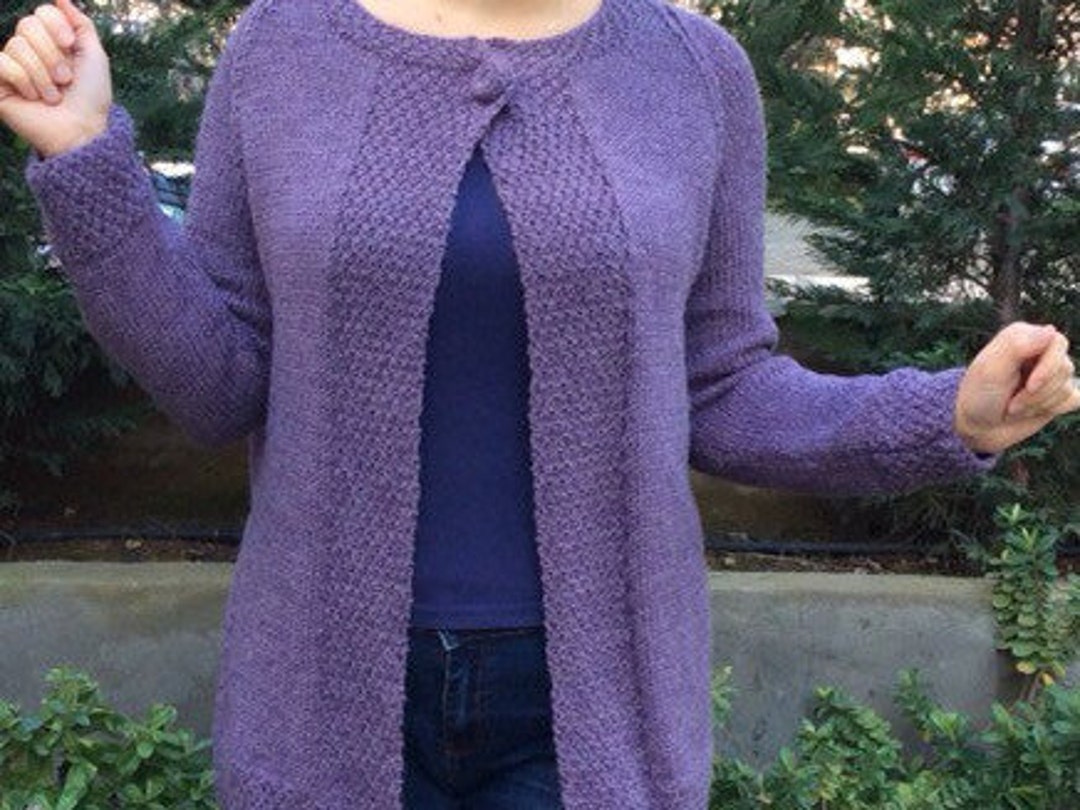 Purple Knit Boyfriend Cardigan, Medium Overcoat, Spring Sweater, Plus ...