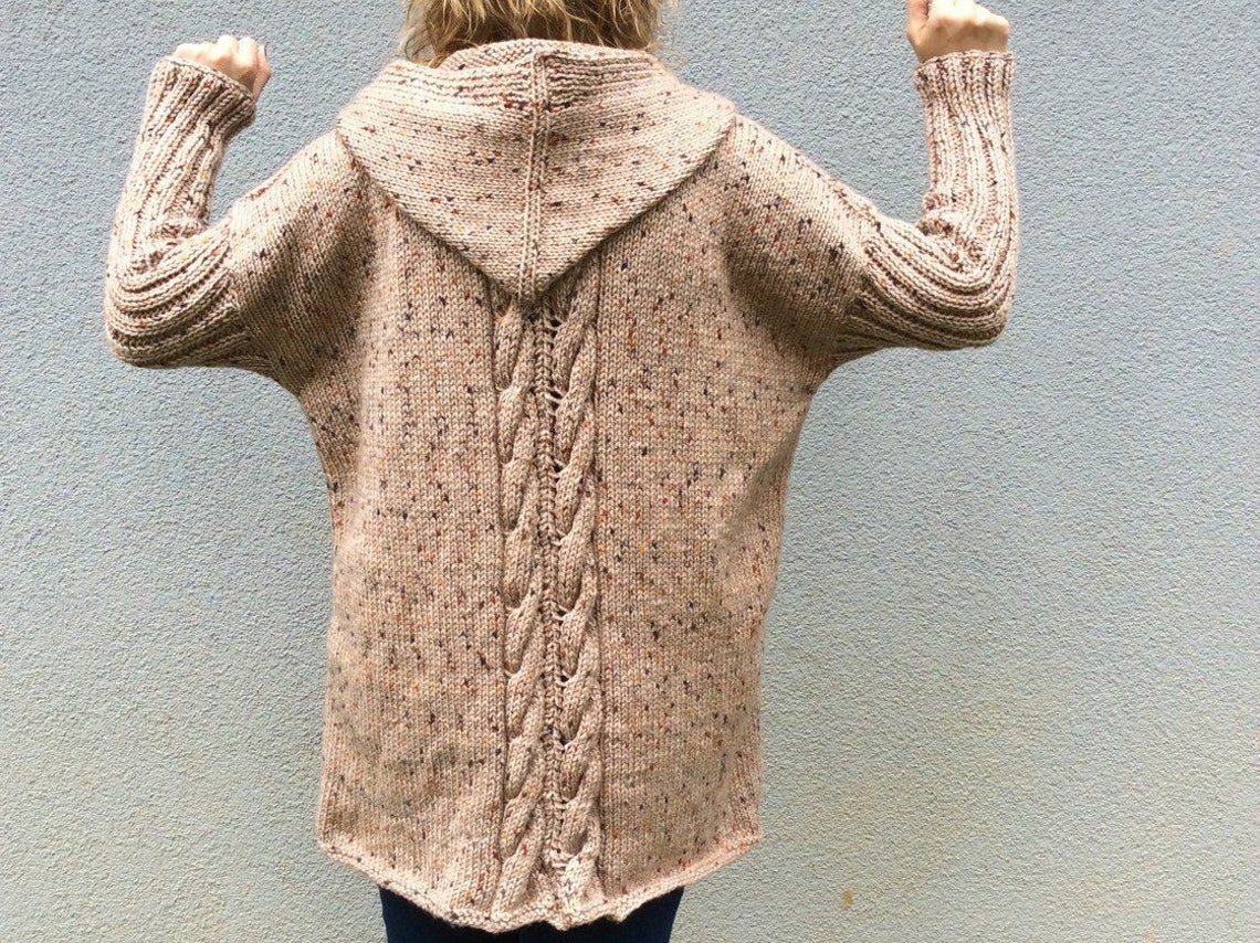 Hand knitted Hoodie Cardigan Plus Size Cable Knit Sweater | Etsy