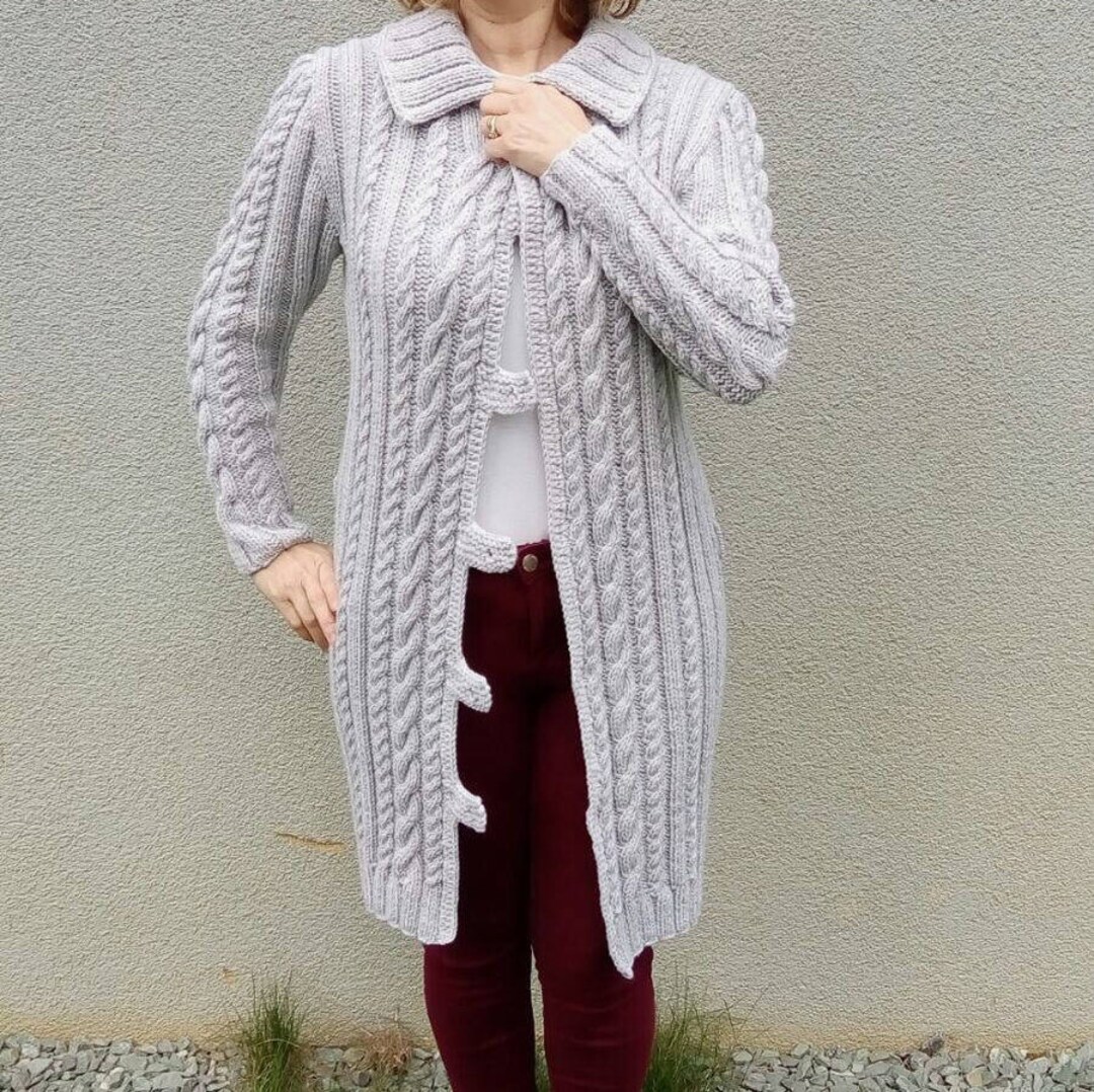 Long Knit Cardigan, Hand Knit Boyfriend Cardigan, Cable Winter Topcoat ...