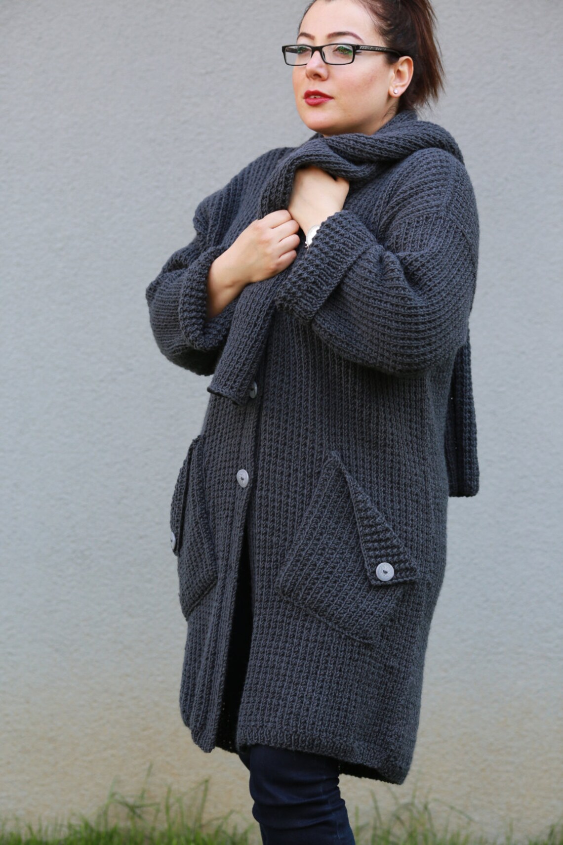 Oversized Blue Boyfriend Cardigan Knitted Long Overcoat Plus | Etsy