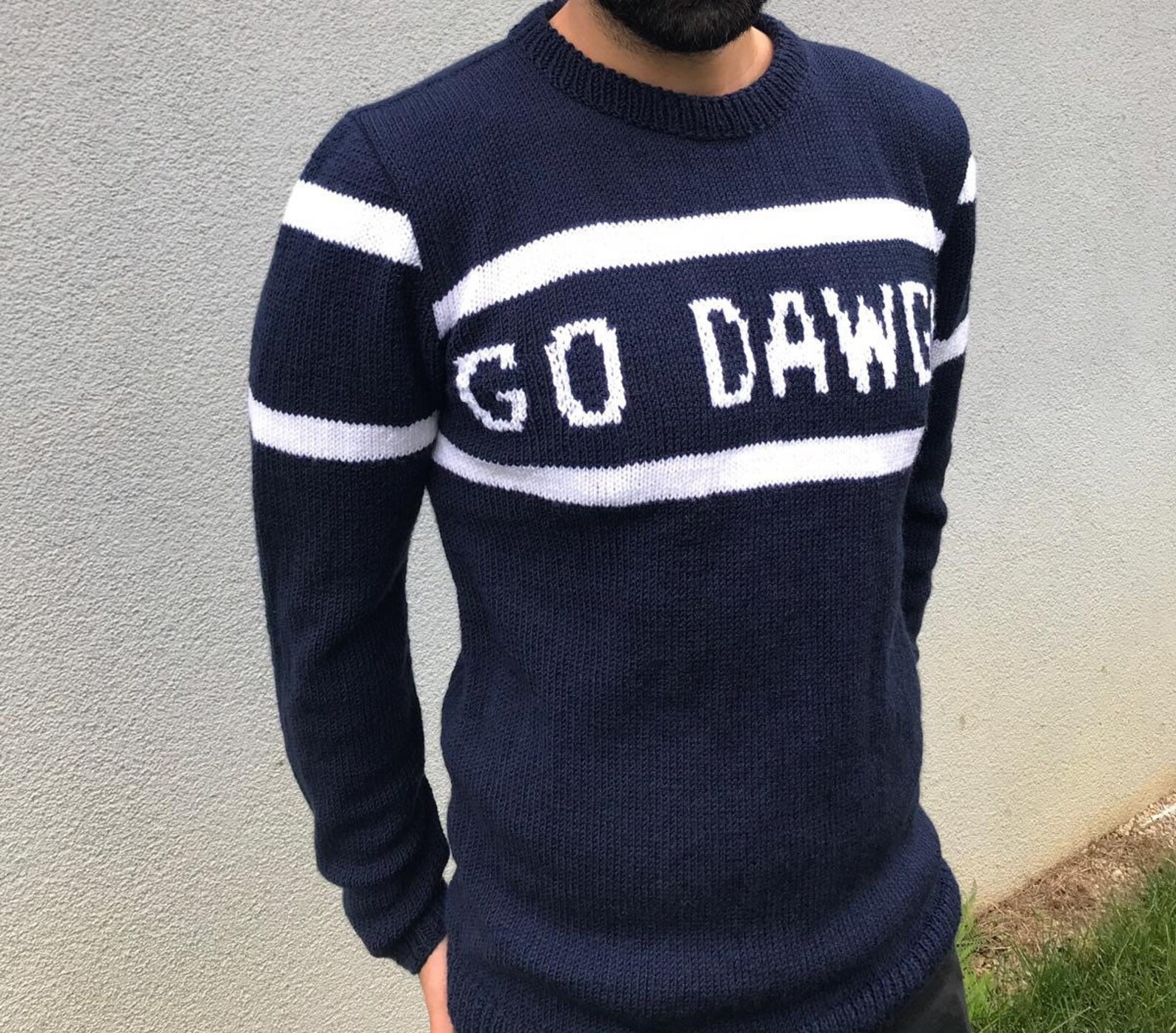 Personalized Any Text Custom Sweater Dark Blue Mens Sweater, Hand ...