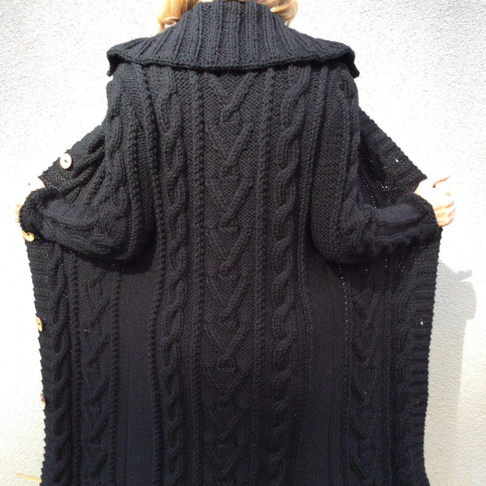 Plus Size Sweater Coat Hand Knitted Black Oversized Boyfriend - Etsy