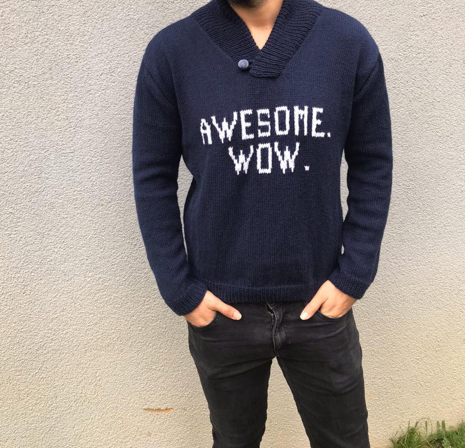 Personalized Any Text Custom Sweater Dark Blue Mens Sweater | Etsy