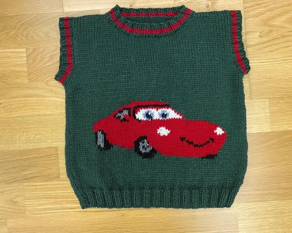 Toddler Knit Vest Hand Knitted Cars Baby Vest Winter Outfit - Etsy