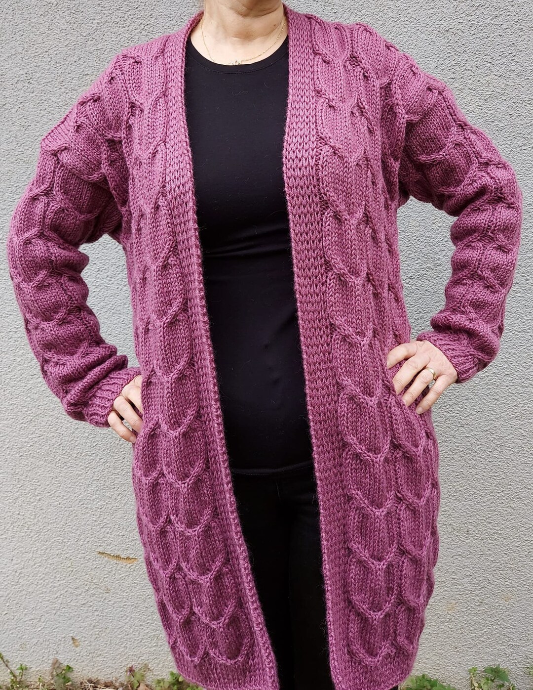 Purple Knit Cardigan, Wool Boyfriend Cardigan, Plus Size Long Overcoat ...