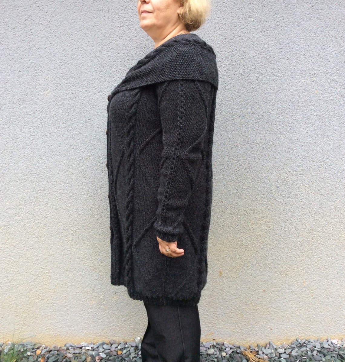 Dark Gray Cardigan Wool Boyfriend Cardigan Plus Size Long | Etsy