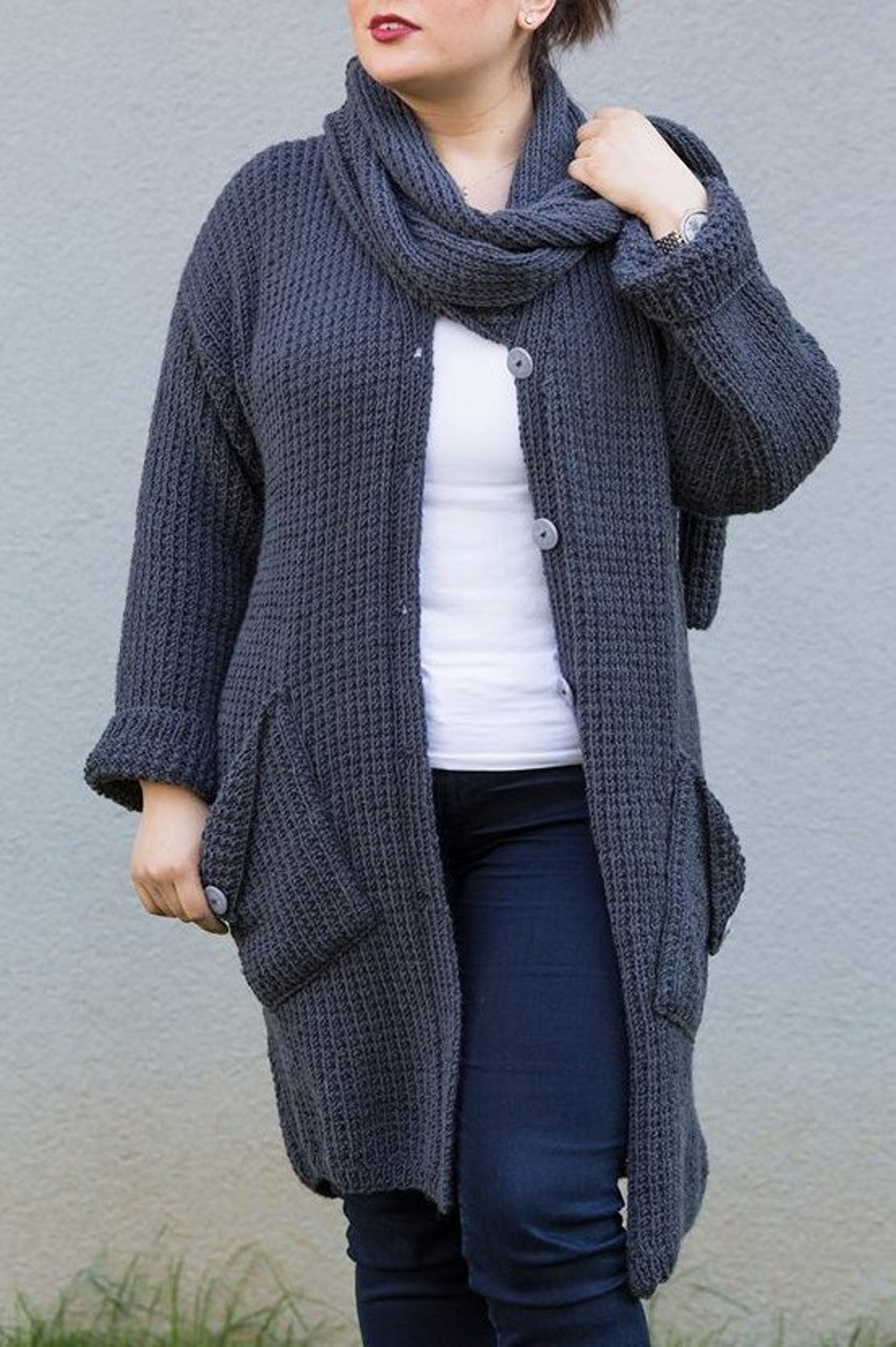 Oversized Blue Boyfriend Cardigan Knitted Long Overcoat Plus - Etsy