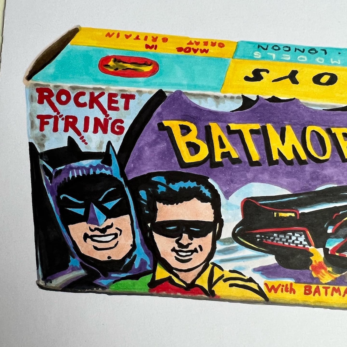Batmobile Box Pen Drawing ORIGINAL Artwork - Corgi Toys Illustration A5 ...