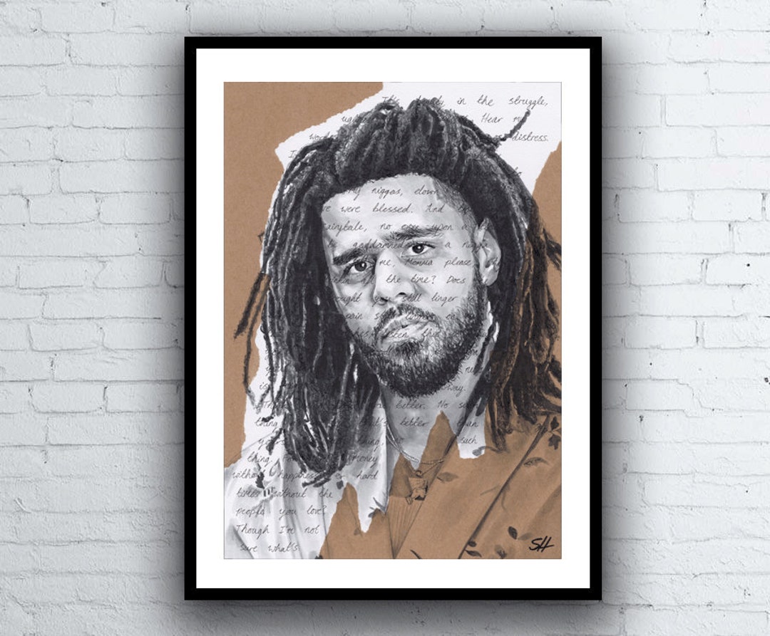 J. Cole Drawing Portrait With Love Yourz Lyrics Limited - Etsy Israel
