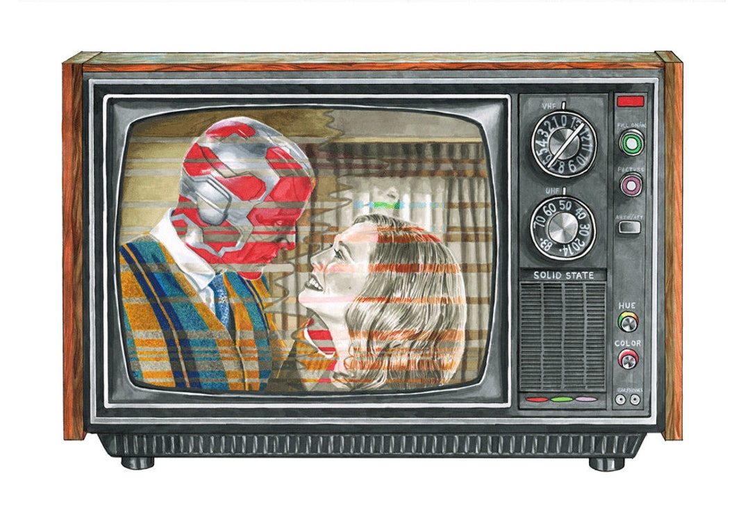 Wandavision Pen Drawing - Art Print - A5 A4 A3 Sizes - Glitched TV ...