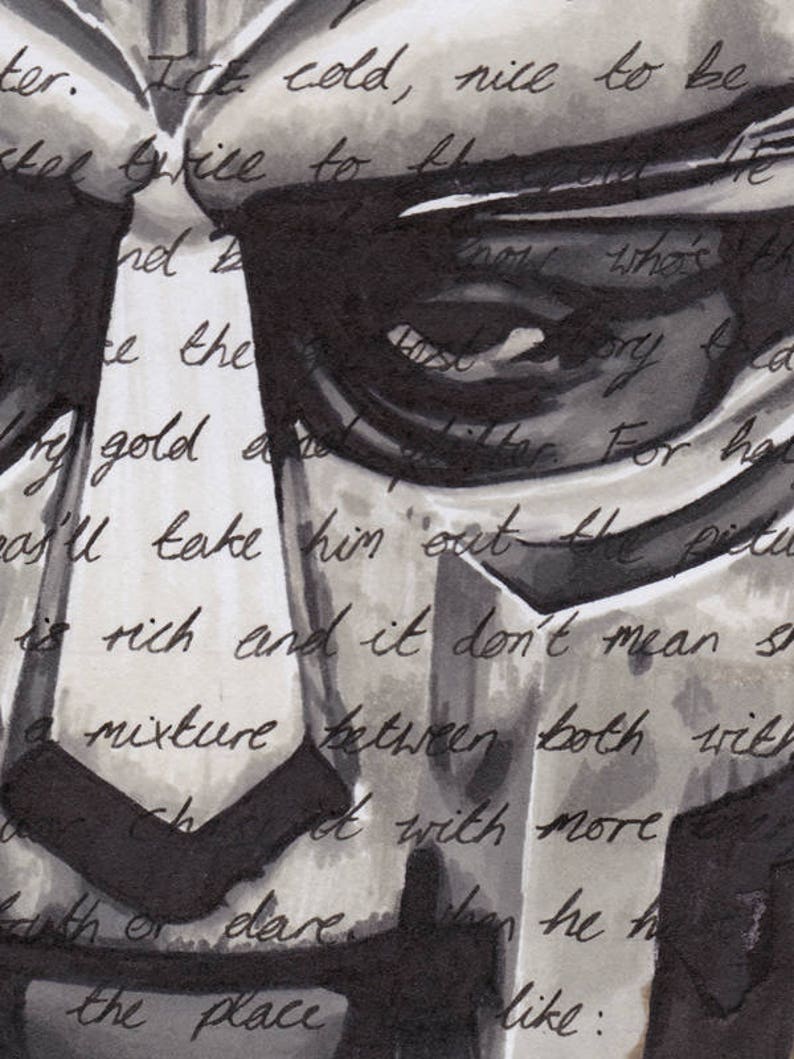 MF DOOM Portrait Drawing with Accordian Lyrics signed Giclée | Etsy