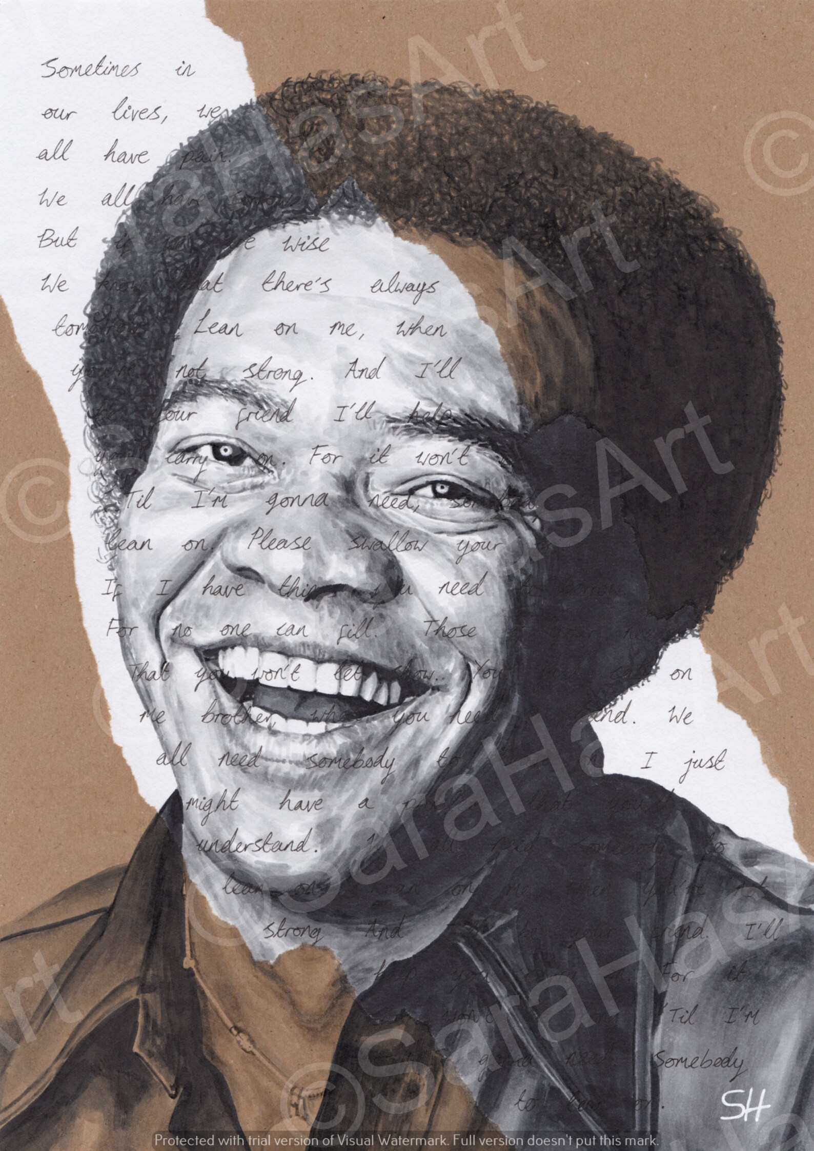 Bill Withers Portrait Drawing With Lean on Me Lyrics - Limited Edition ...