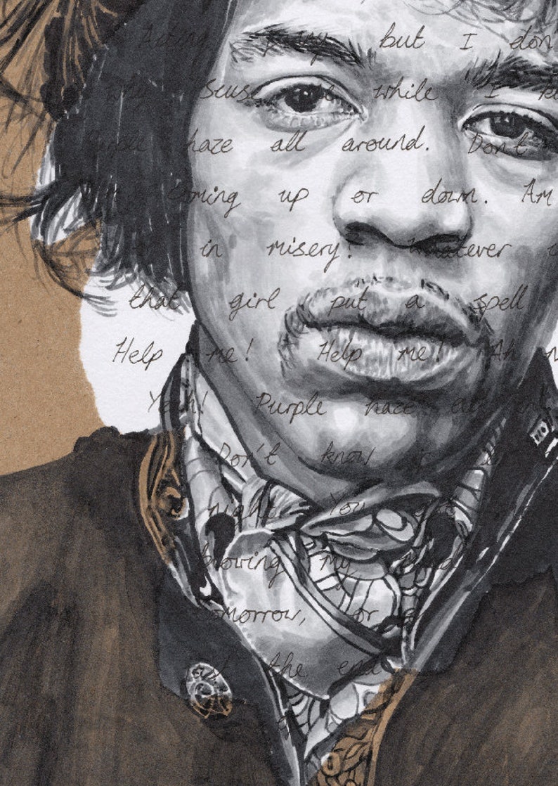 Jimi Hendrix ORIGINAL Portrait Drawing With Purple Haze Song - Etsy UK