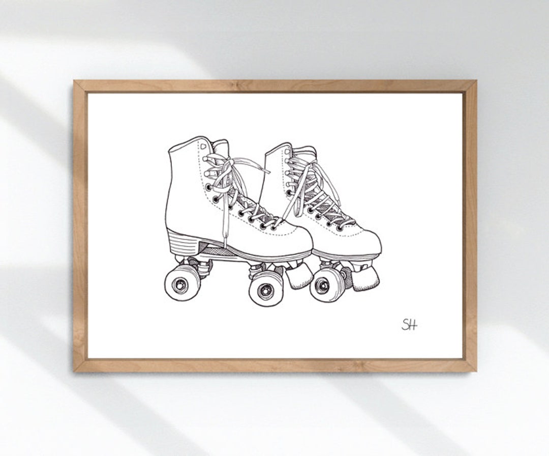 Roller Skates Line Drawing - Art Print - A5 A4 A3 Sizes - Ink Pen ...