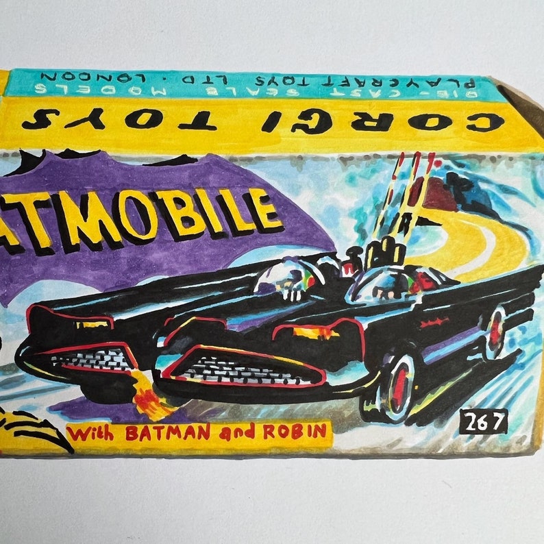 Batmobile Box Pen Drawing ORIGINAL Artwork - Corgi Toys Illustration A5 ...
