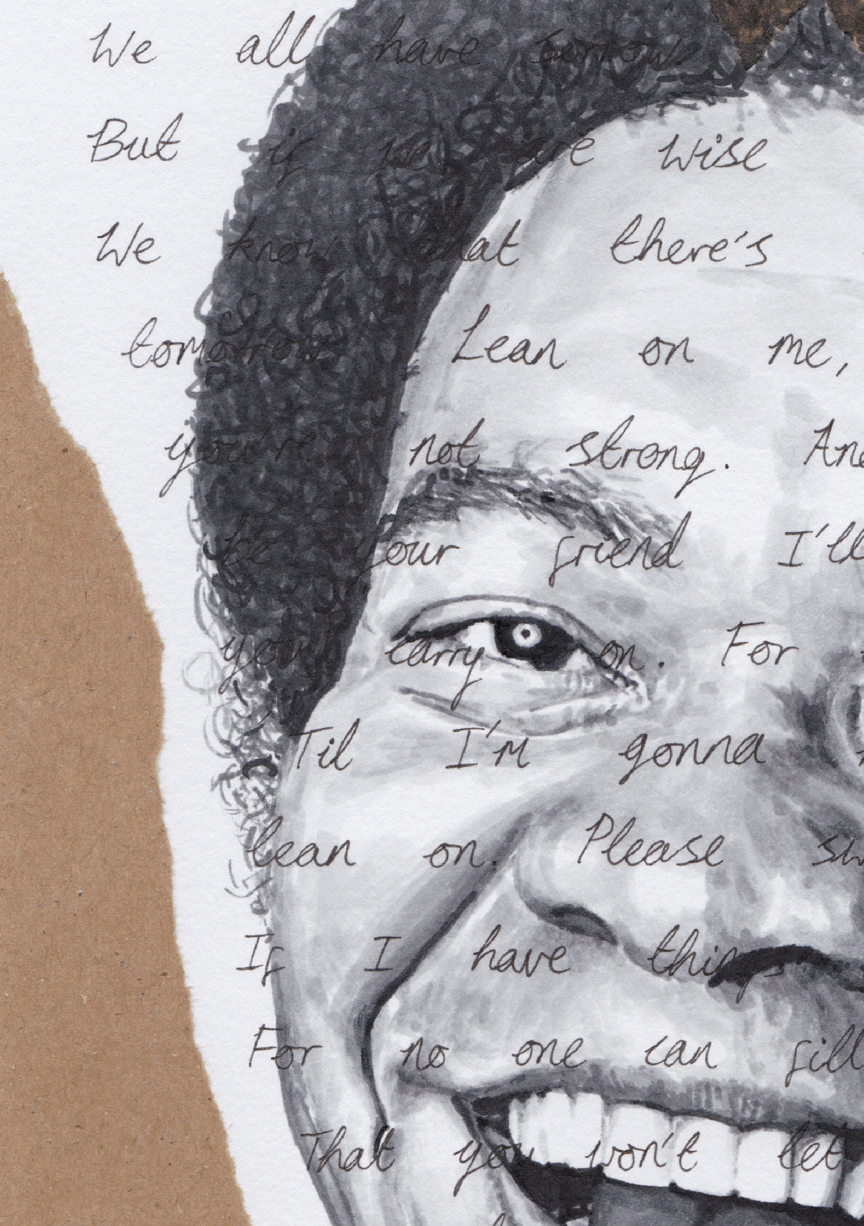Bill Withers Original Portrait Drawing With Lean On Me Lyrics A4 Size