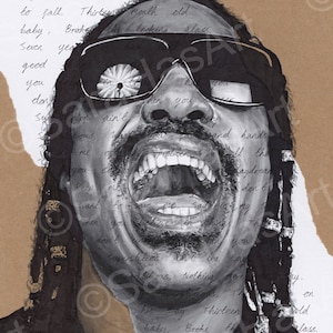Stevie Wonder Portrait Drawing With Superstition Lyrics - Limited ...