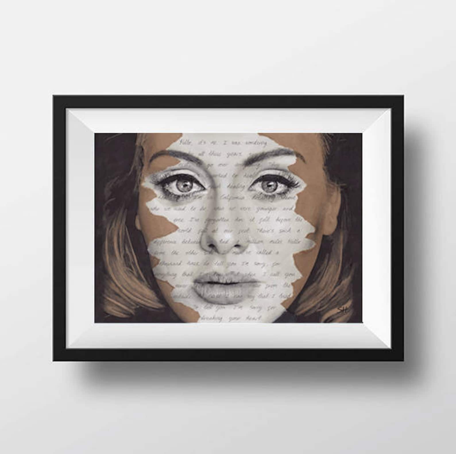 Adele Portrait Drawing With Hello Lyrics - Signed Giclée Art Print A5 ...