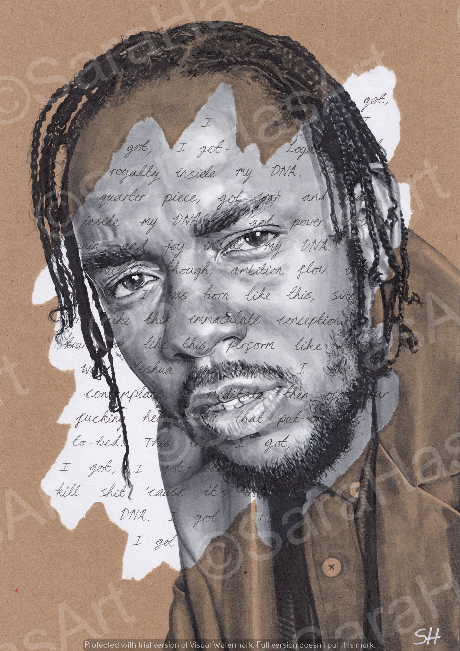 Kendrick Lamar Portrait Drawing Giclée Art Print With DNA - Etsy UK