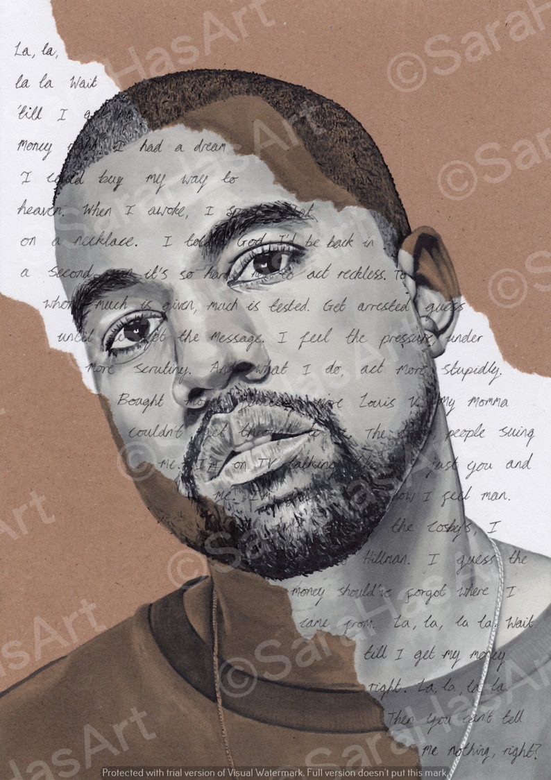 Kanye West Portrait Drawing Signed Giclée Art Print With - Etsy
