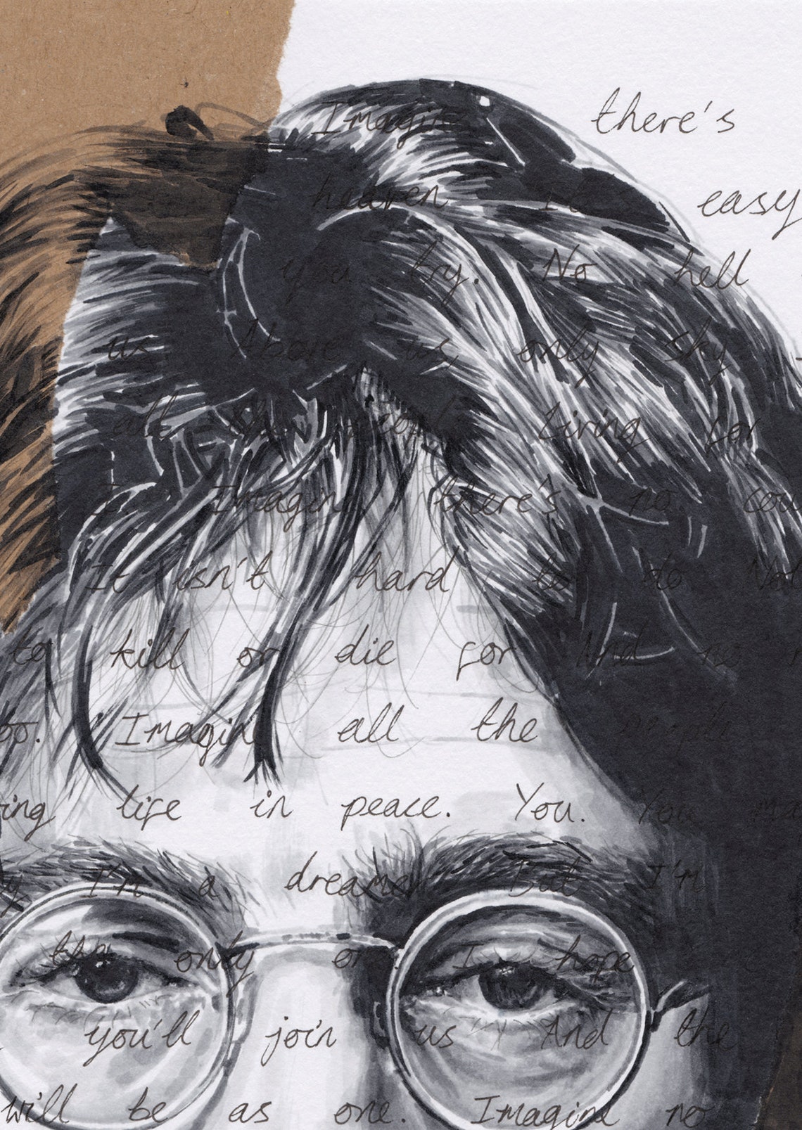 John Lennon Portrait Drawing With Imagine Song Lyrics Fine - Etsy UK