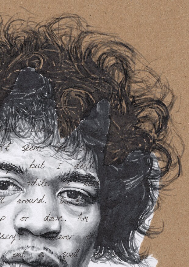 Jimi Hendrix ORIGINAL Portrait Drawing With Purple Haze Song | Etsy