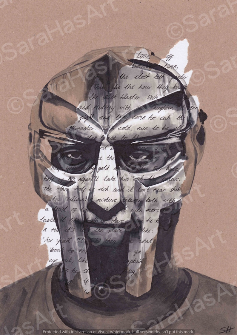 MF DOOM Portrait Drawing with Accordian Lyrics signed Giclée | Etsy