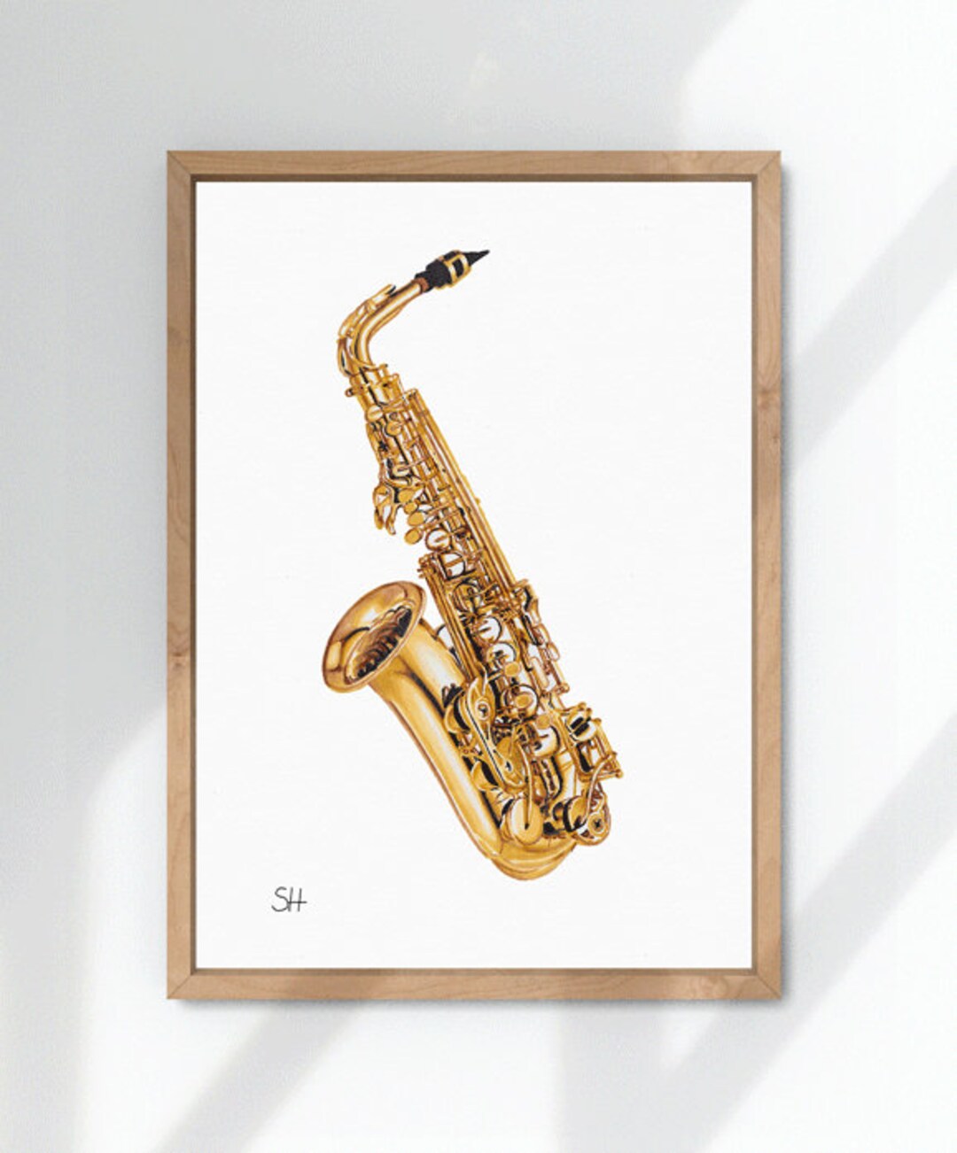 Saxophone Ink Drawing - Art Print - A5 A4 A3 Sizes - Gold Instrument ...