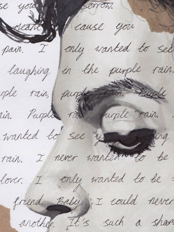 Prince Portrait Drawing Signed Giclée Art Print With Purple - Etsy