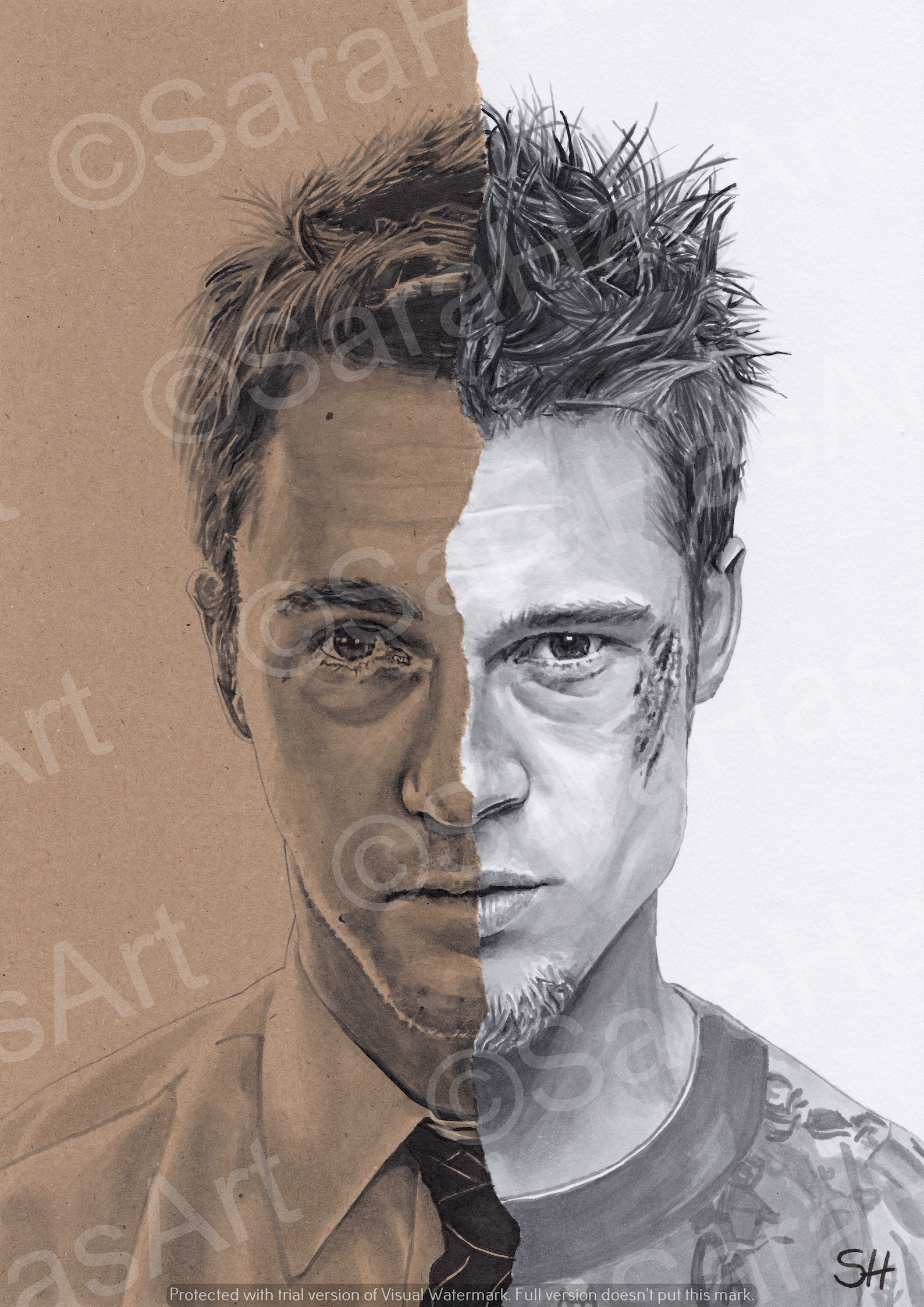 Tyler Durden Portrait Drawing Signed Fight Club Art Print | Etsy