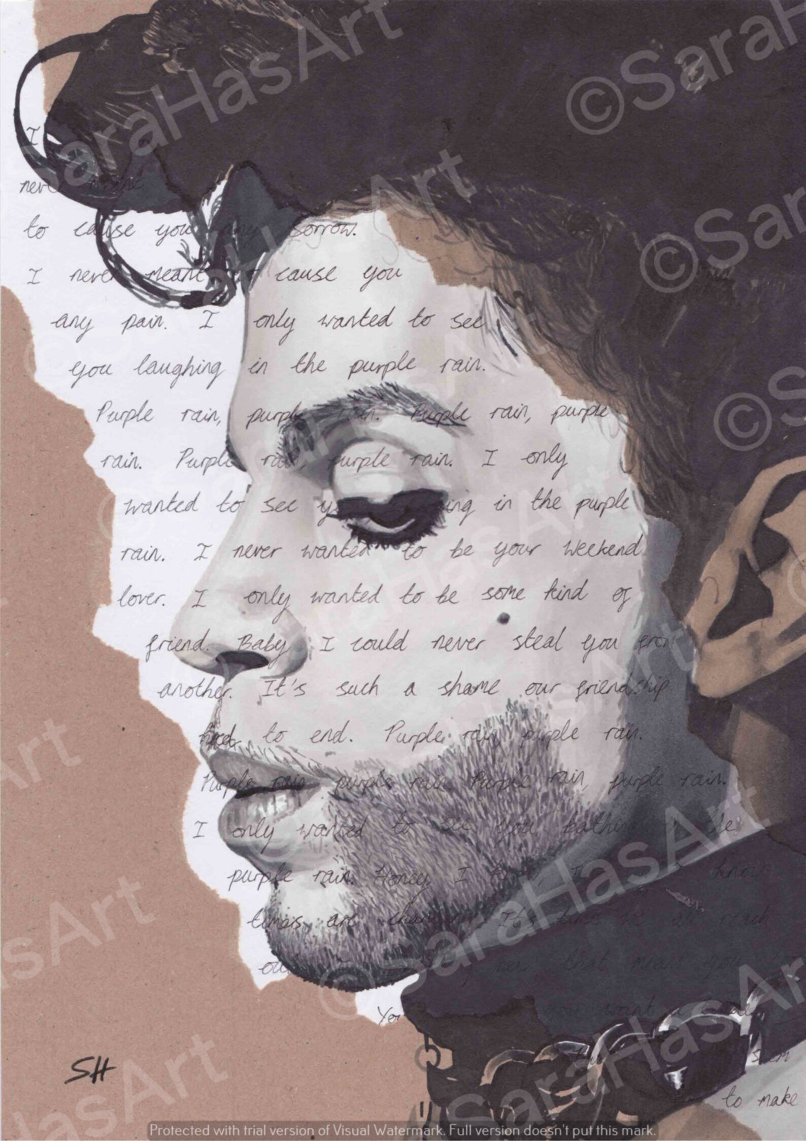 Prince Portrait Drawing Signed Giclée Art Print With Purple - Etsy