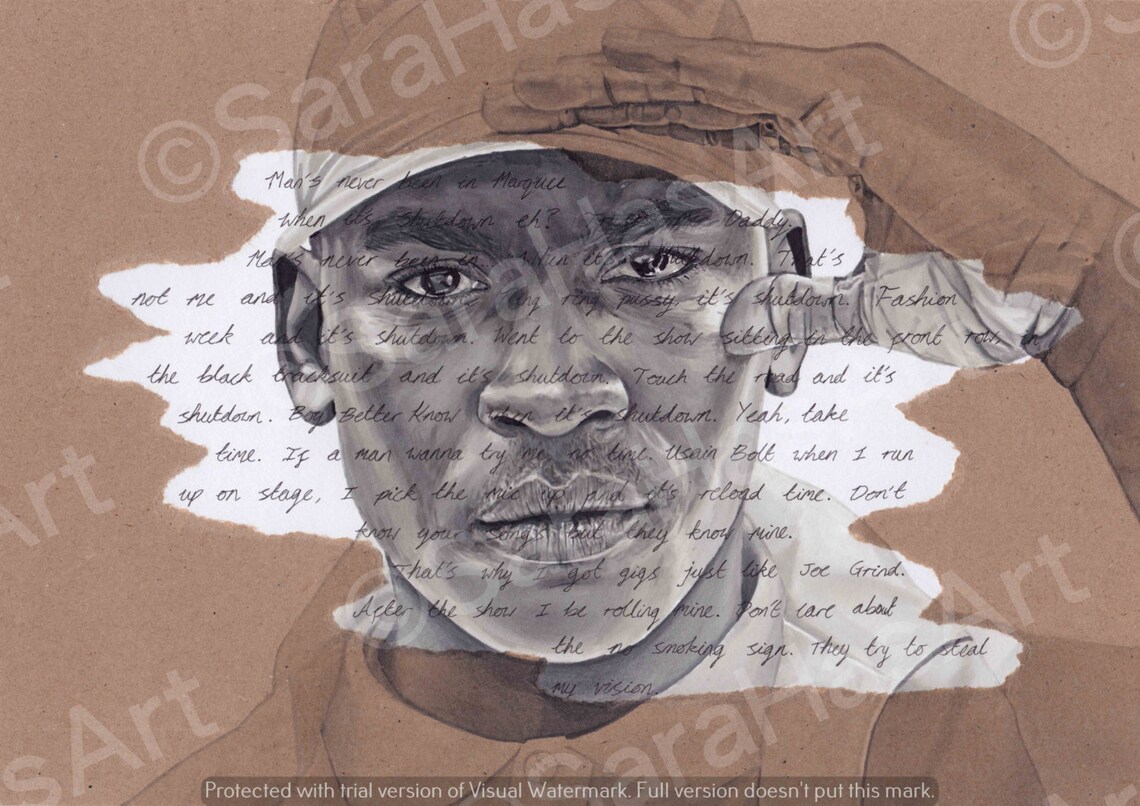 Skepta Portrait Drawing With Shutdown Lyrics - Signed Giclée Art Print ...