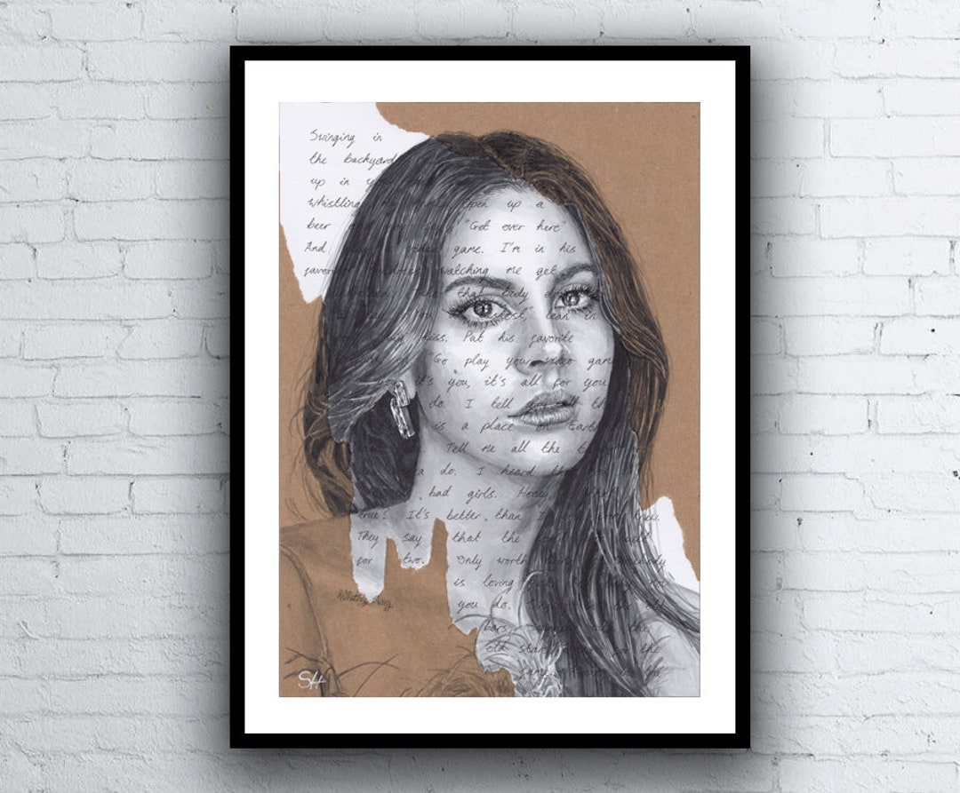 Lana Del Rey Portrait Drawing With Video Games Lyrics Limited Edition ...