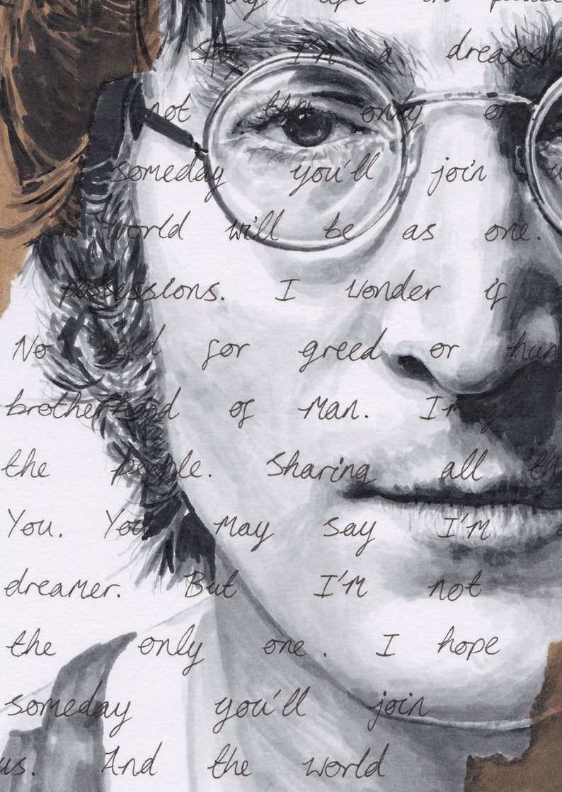 John Lennon Portrait Drawing With Imagine Song Lyrics Fine - Etsy UK