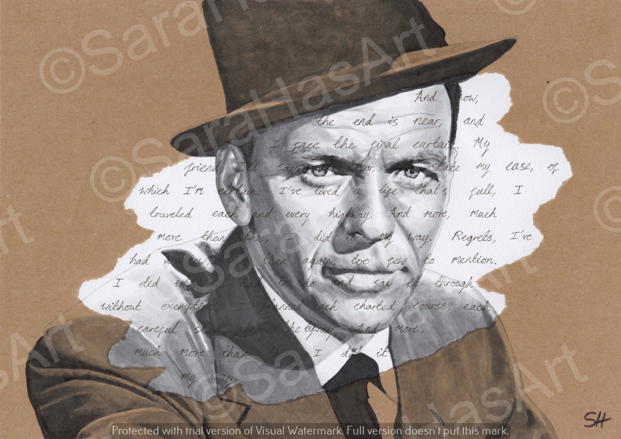 Frank Sinatra Portrait Drawing - Signed Giclée Art Print With My Way ...