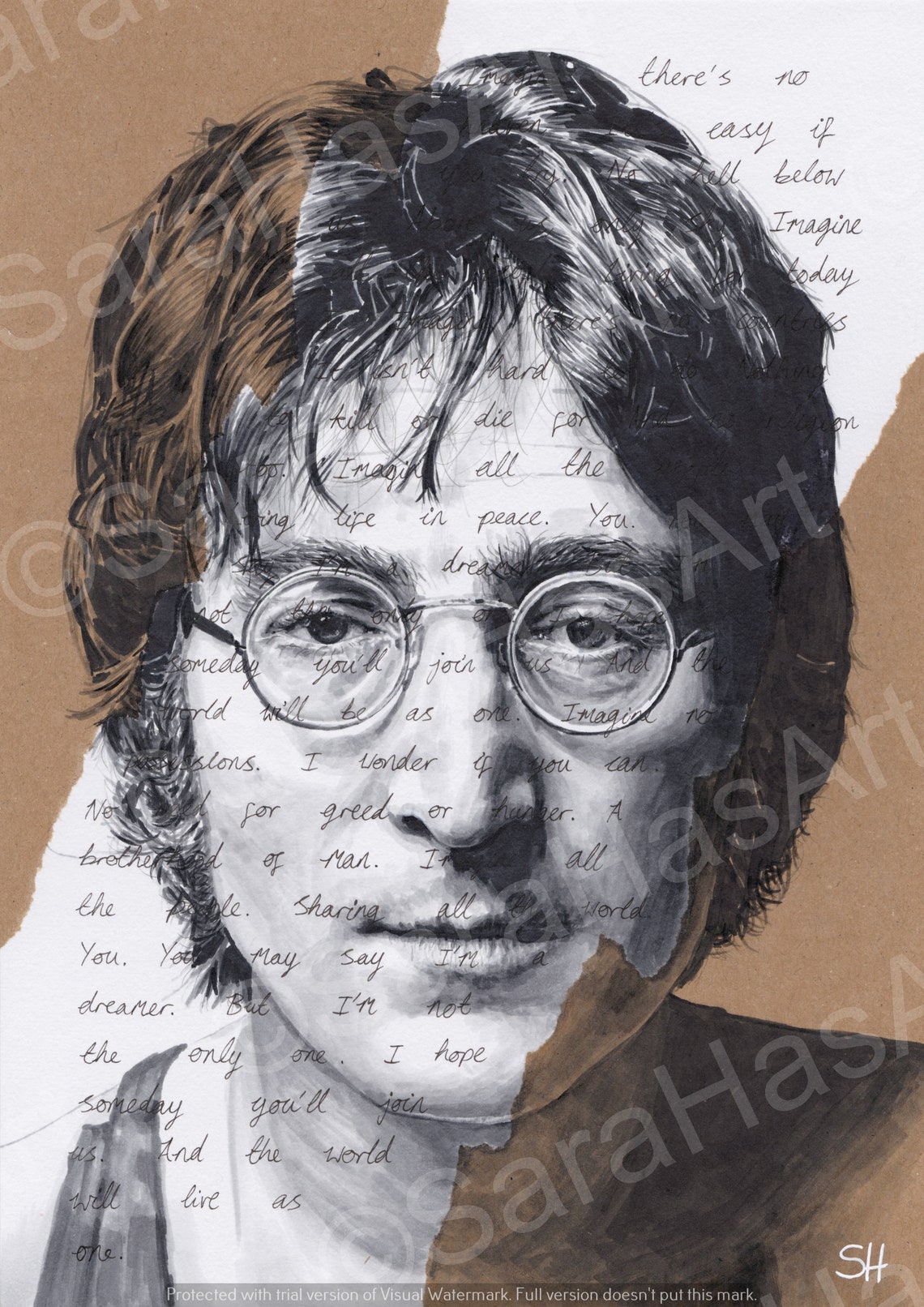 John Lennon Portrait Drawing With Imagine Song Lyrics Fine - Etsy UK
