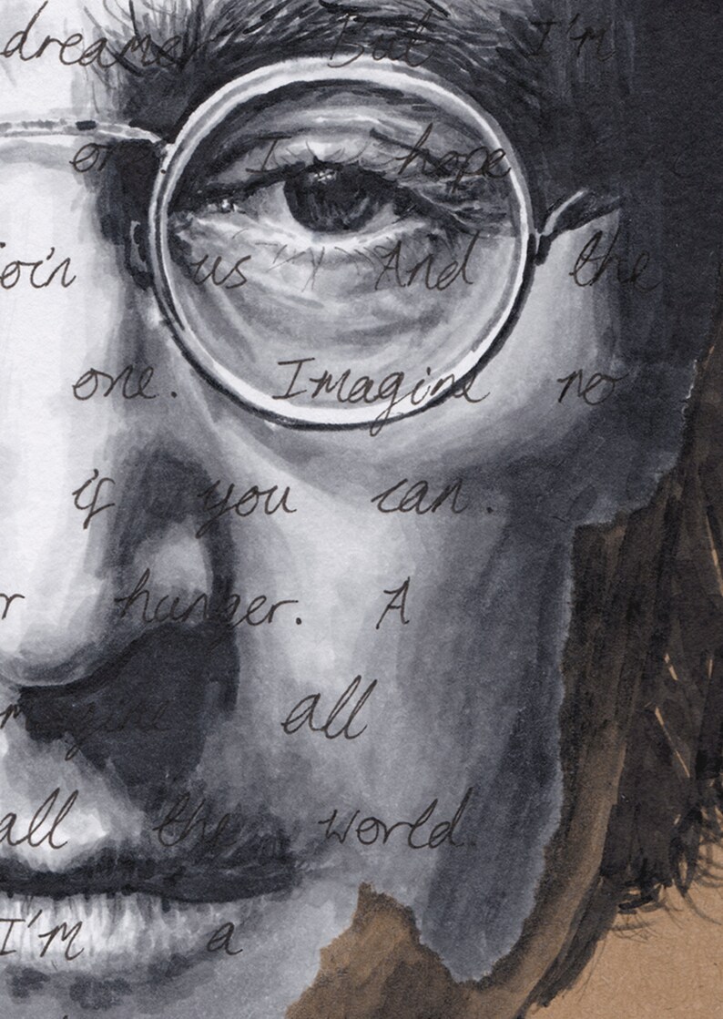 John Lennon Portrait Drawing With Imagine Song Lyrics Fine - Etsy UK