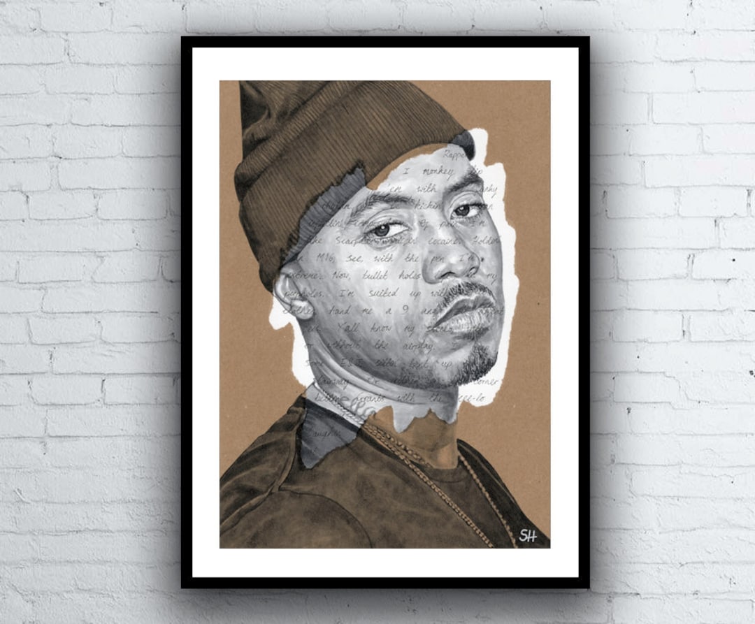 Nas Portrait Drawing With "n.y. State of Mind" Lyrics - Giclée Art ...