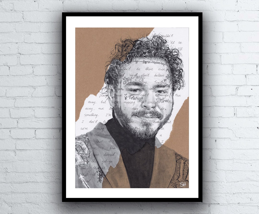 Post Malone Portrait Drawing With Circles Lyrics - Fine Art Giclée ...