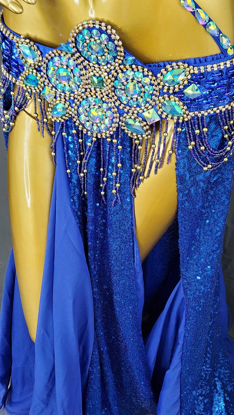 Hand Made Beaded Belly Dance Samba Costume Royal Blue Color Etsy