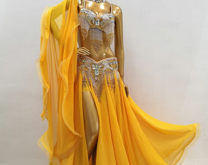 FREE SHIPPING Hand Beaded Belly Dance Samba Costume Gold White Red ...